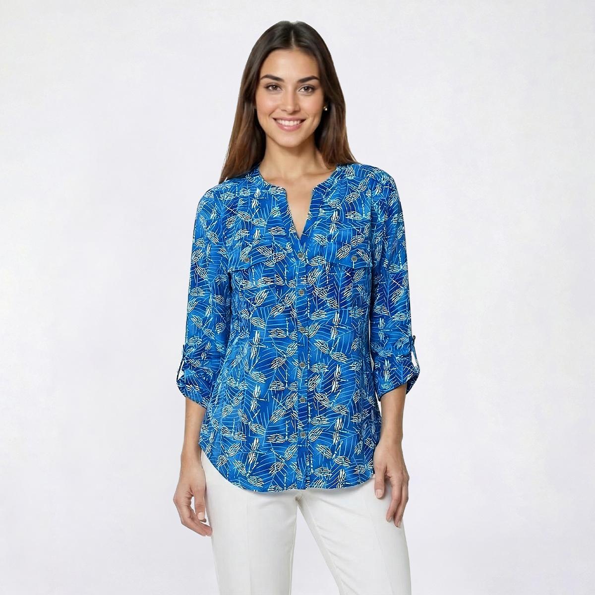 Click here for Womens Notations 3/4 Roll Tab Sleeve Dragonflies E... prices